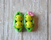 Items similar to Two Peas In A Pod, Kawaii Charm, Polymer Clay Necklace ...