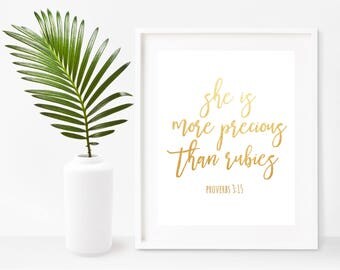 DIGITAL She is More Precious than Rubies Scripture Wall Art