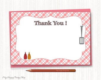 BBQ Thank You Card Barbeque Theme Party Favor Picnic Party