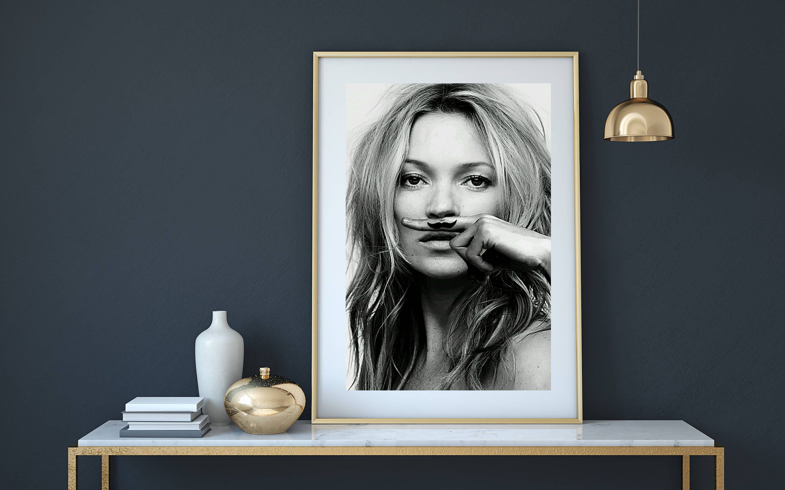 Kate Moss poster Kate Moss print Kate Moss moustache