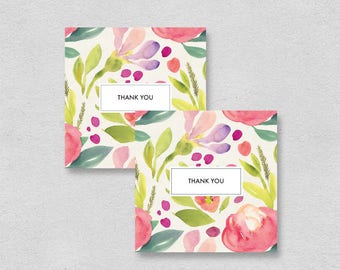 Watercolor thank you printable cards party birthday bridal