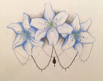 Lily pencil drawing | Etsy