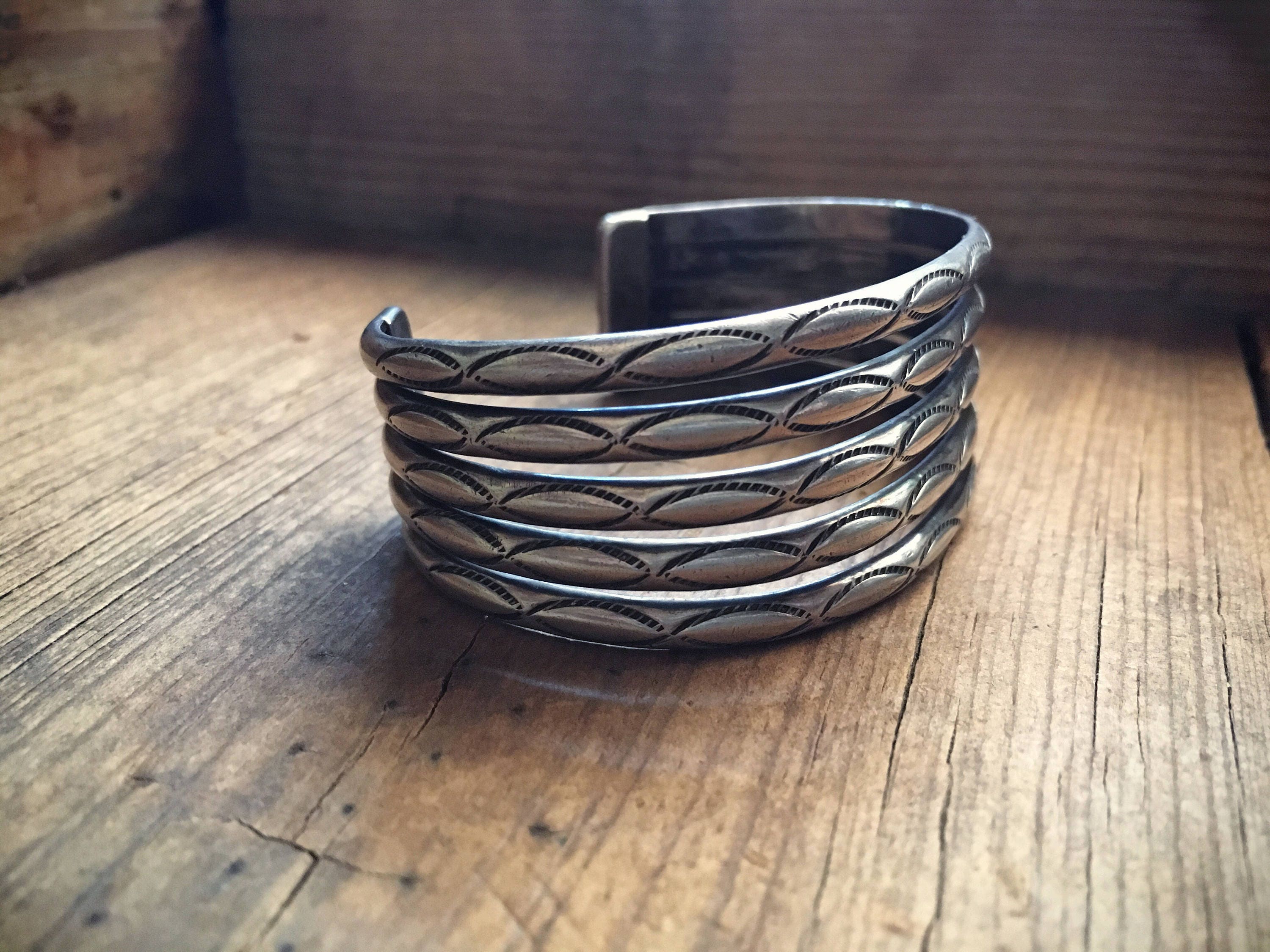 Vintage Wide Sterling Silver Cuff Bracelets Native American Indian ...