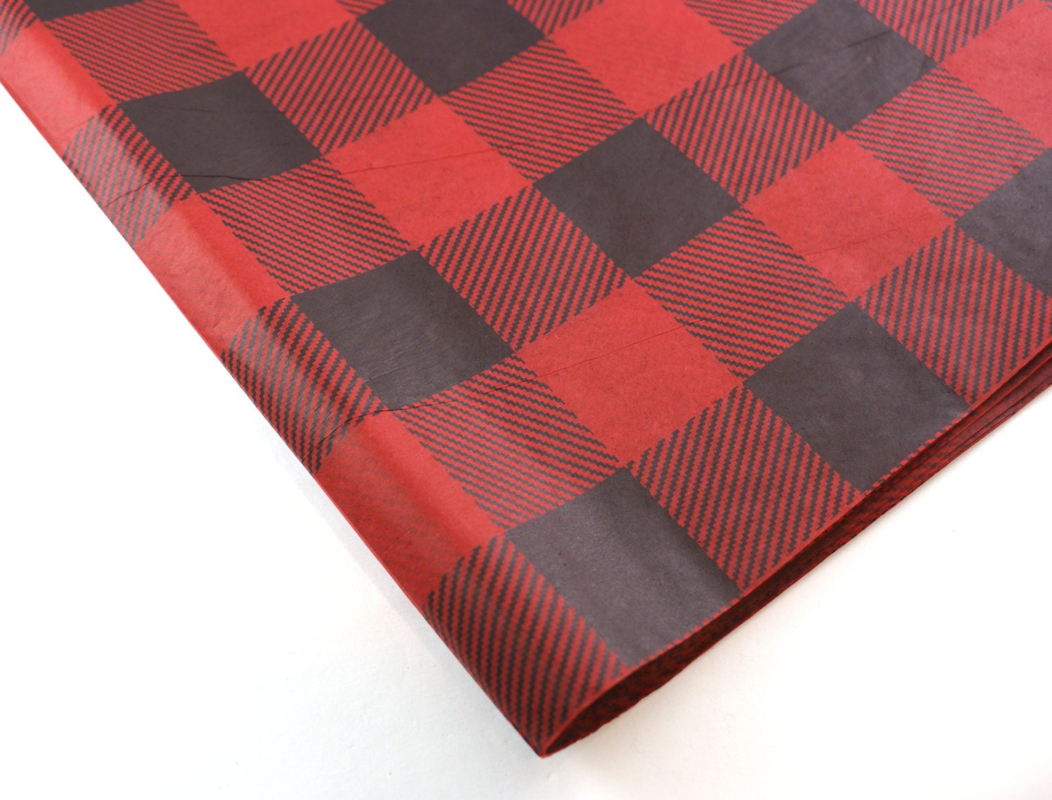 24 sheets of Buffalo Plaid Tissue Paper Red and Black 15 x