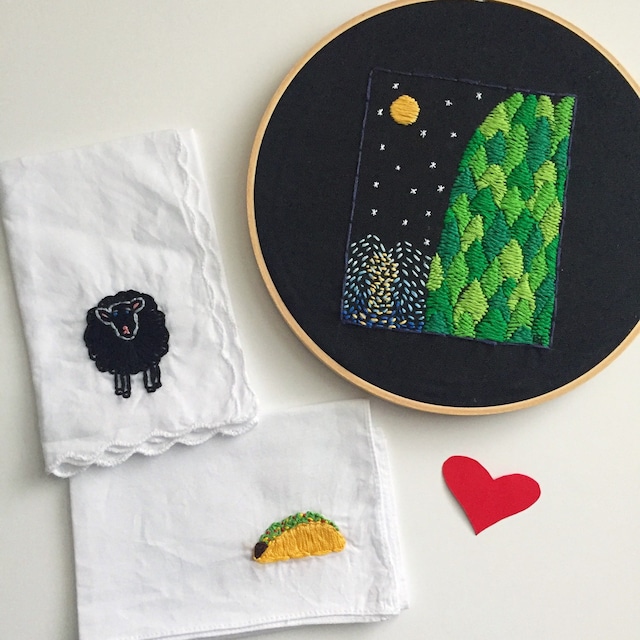 Modern & Whimsical Embroidered Hankies & PDF by wrenbirdarts