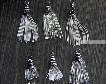 2 Antique silver finished tassel antique silver chain tassel