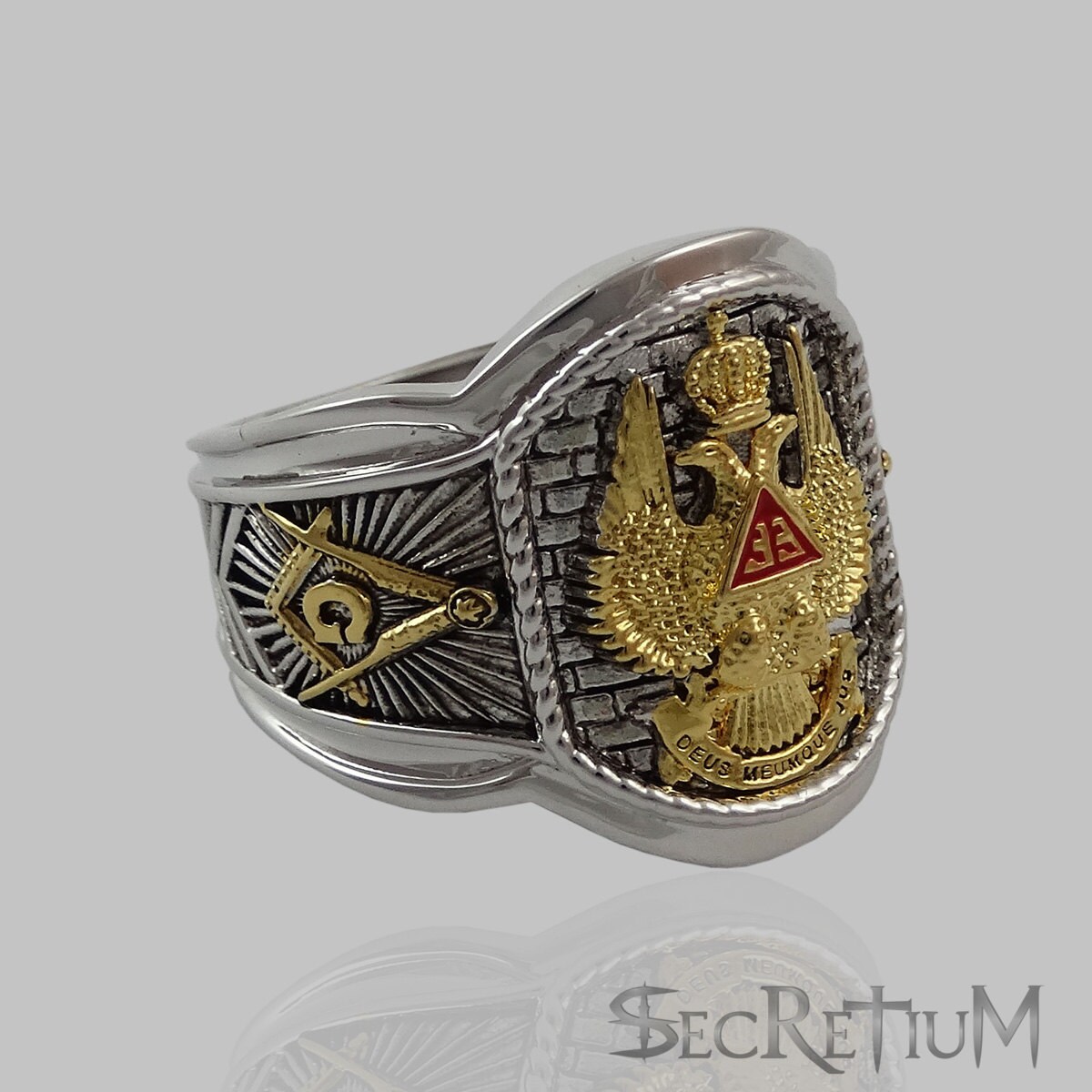 Unique 33 degree Scottish Rite Master Mason Ring 18K Yellow