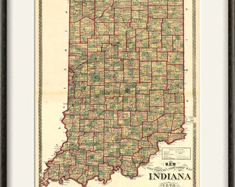 Indiana map print state map vintage old maps Antique prints