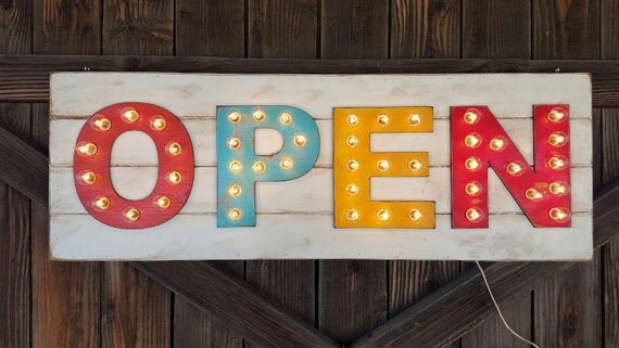 OPEN SIGN Large Custom Plank 4 Lighted Letters Marquee Sign