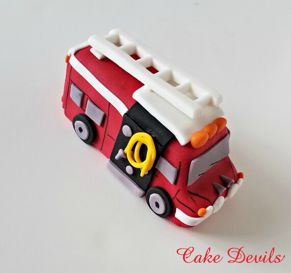 Fire Truck Cake Topper, Fondant, Handmade Edible, Firetruck cake ...