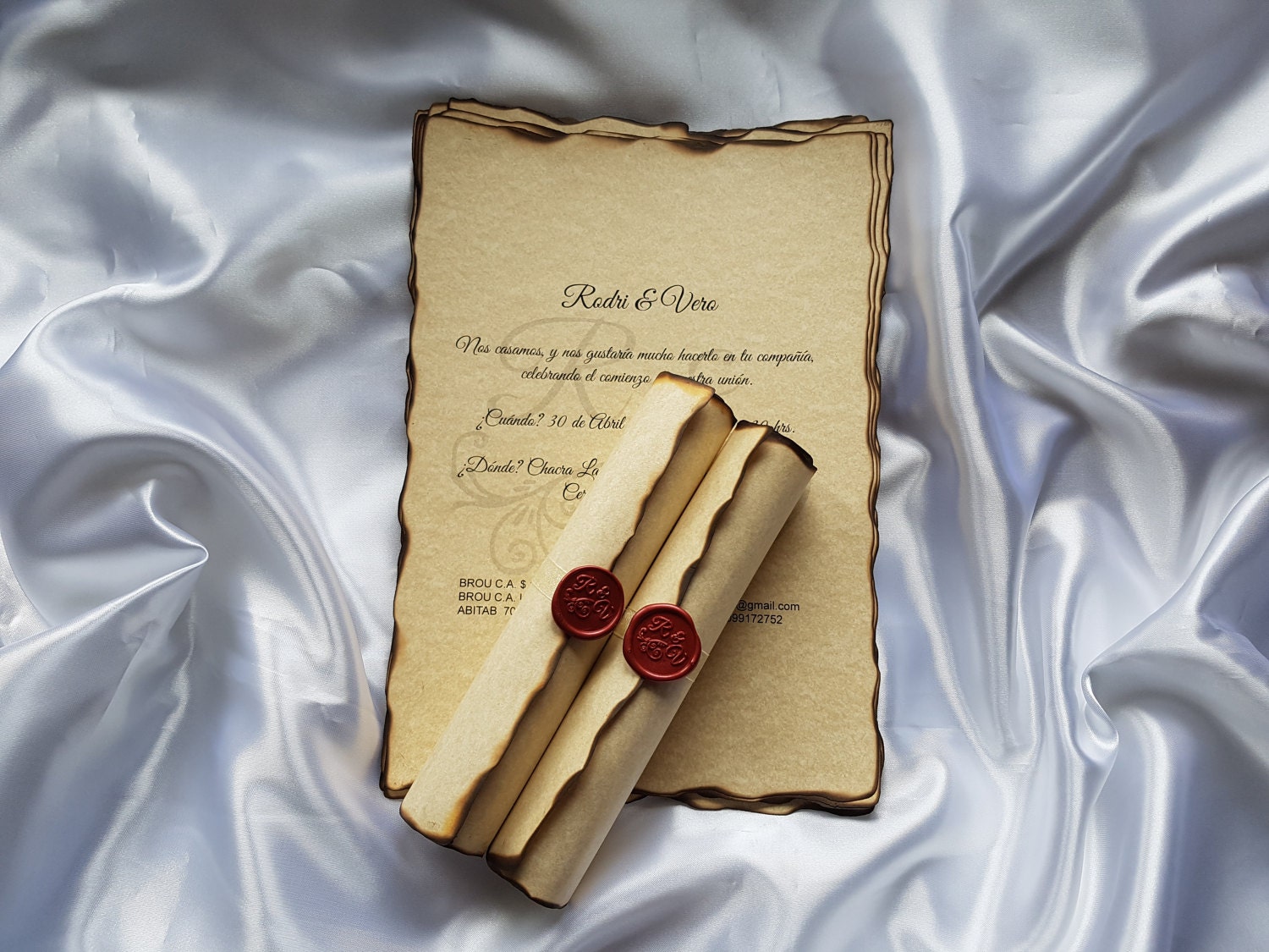 Vintage Wedding Scroll Invitation Handmade with Wax Seal