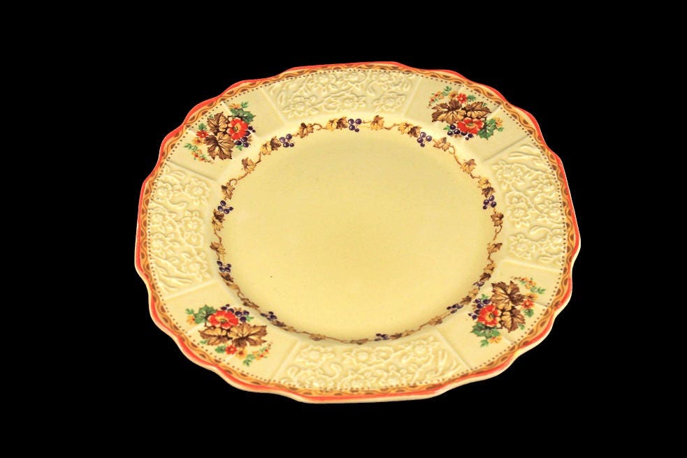 Dessert Plate, Myott Staffordshire, Embossed, Grapes, Flowers, and ...