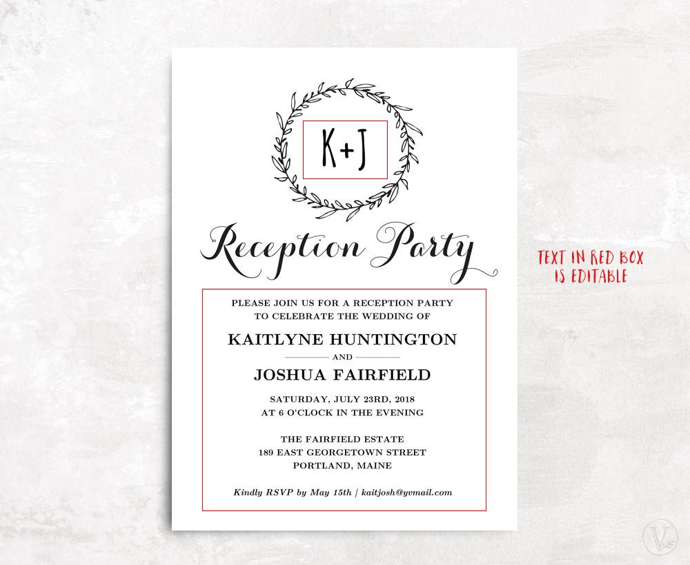 Wedding Reception Party Invitation Template Kraft Reception