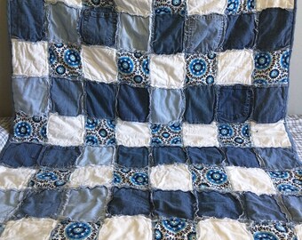 Denim rag quilt tutorial PDF pattern picnic blanket
