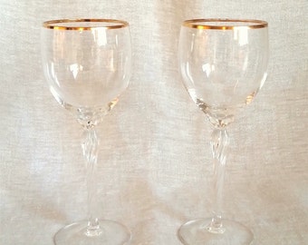 Gold rim wine glass | Etsy