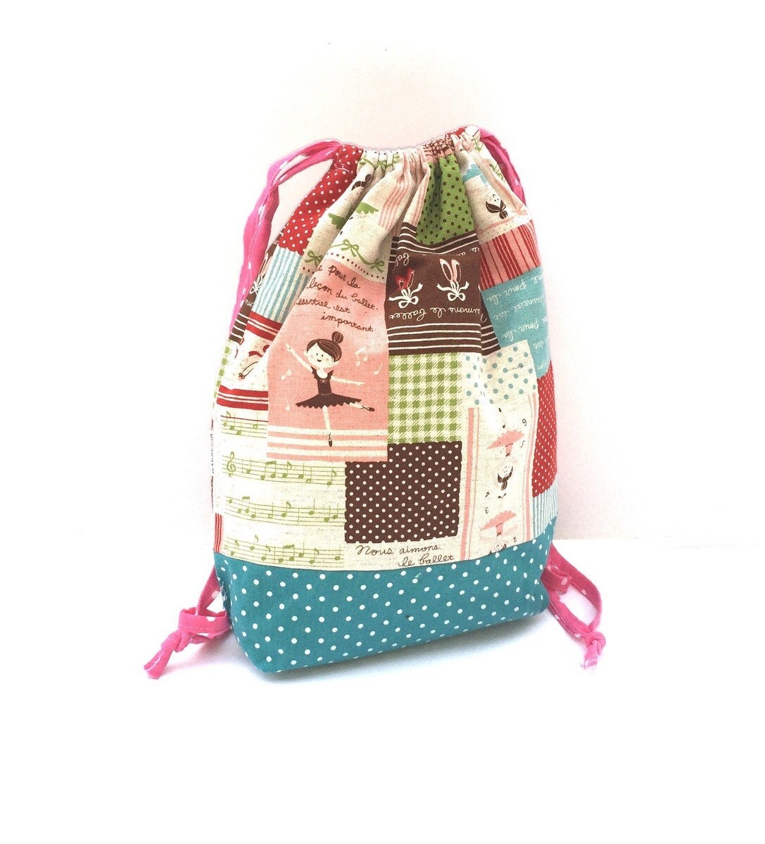 Girls Pink Ballerina Bag Drawstring Backpack Dance Bags