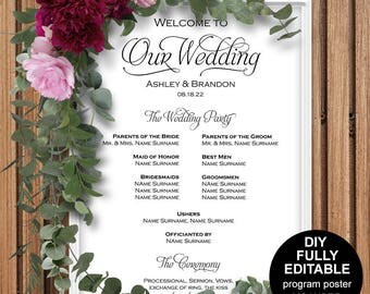 Wedding Program Poster Bridal Party Sign Chalkprint Program