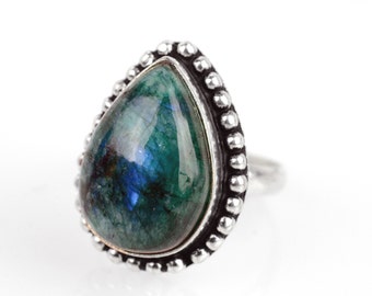 Items similar to green moonstone ring in sterling silver and 14k gold ...