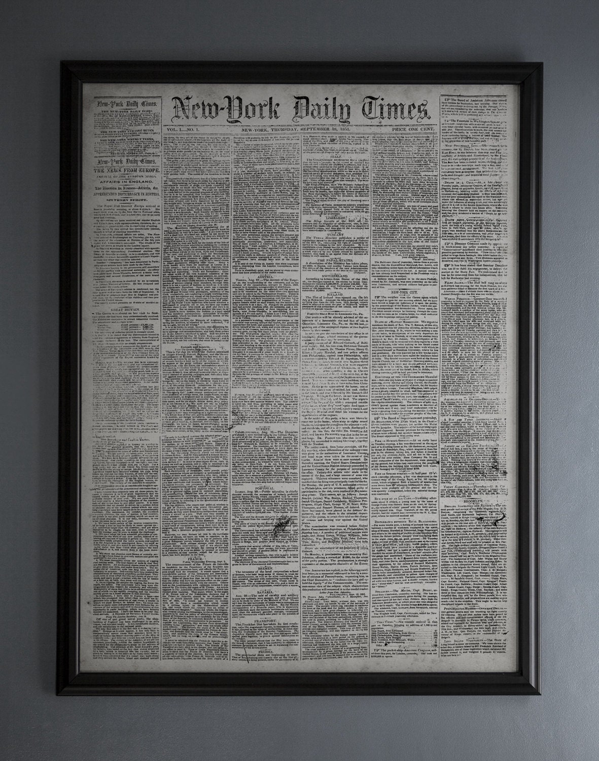 New York Times Newspaper First Issue : Vintage New York