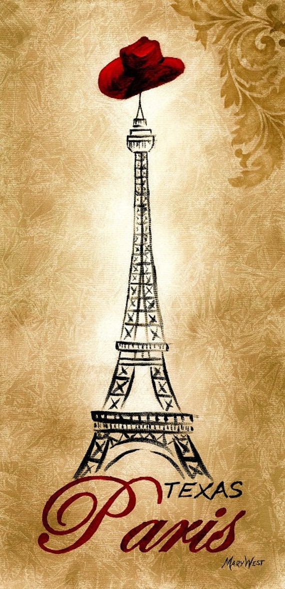 Eiffel Tower Red Hat Paris Texas Art Print Red Bathroom