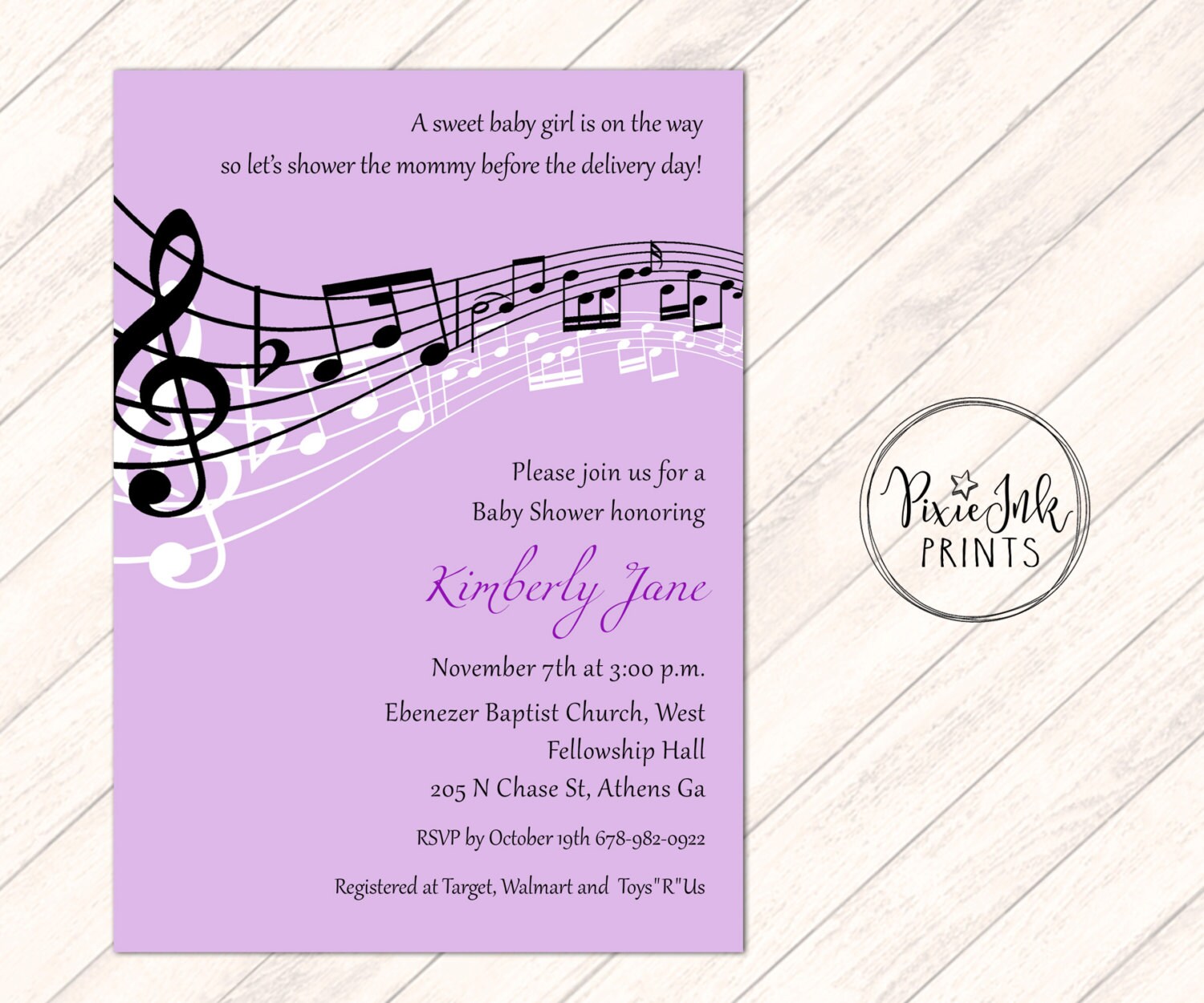 Purple Music Notes Baby Shower Invitation Musical Baby Shower