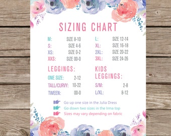 Sizing chart | Etsy
