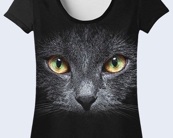 Black cat t shirt | Etsy