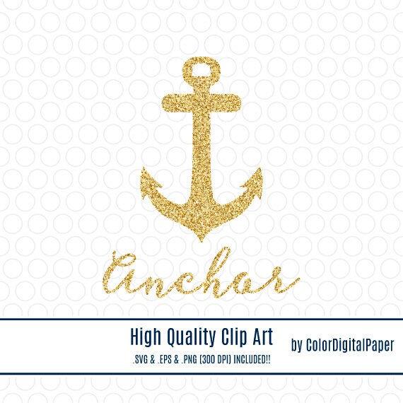 Gold Glitter Anchor SVG Clip Art Commercial Use Glitter
