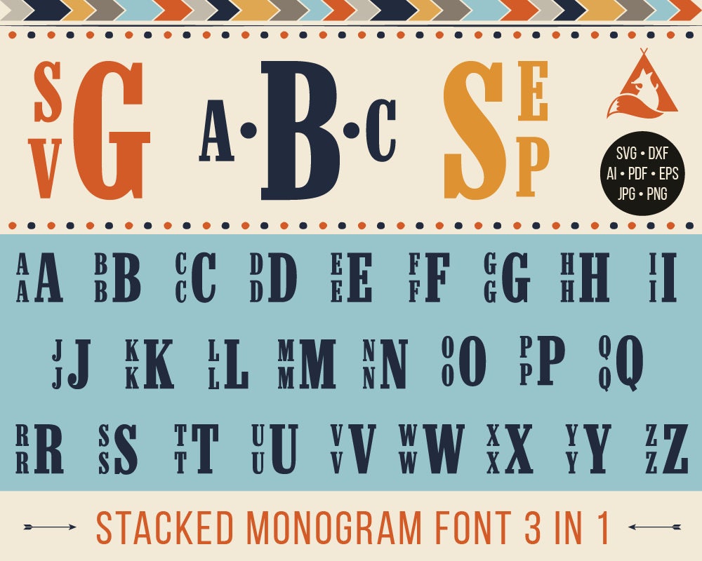 Stacked Monogram Font Svg Stacked Monogram Svg Stacked