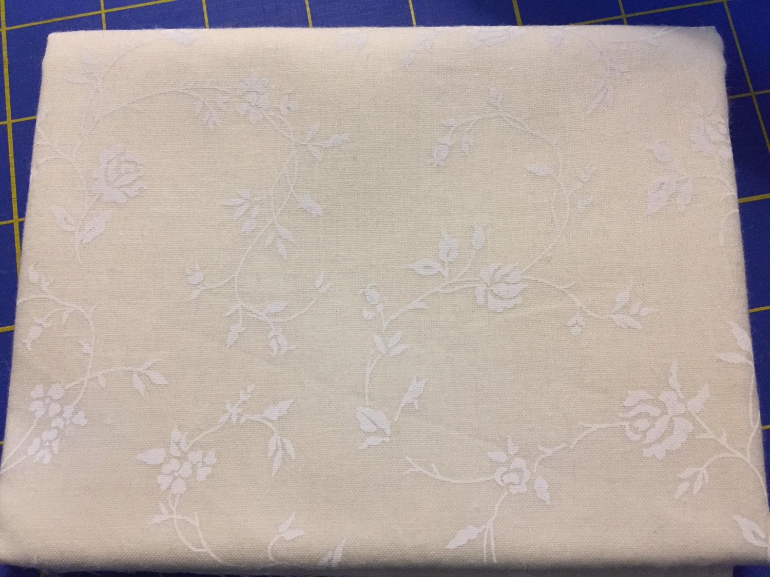 White on cream fabric, cream background cotton print. quilting, sewing ...