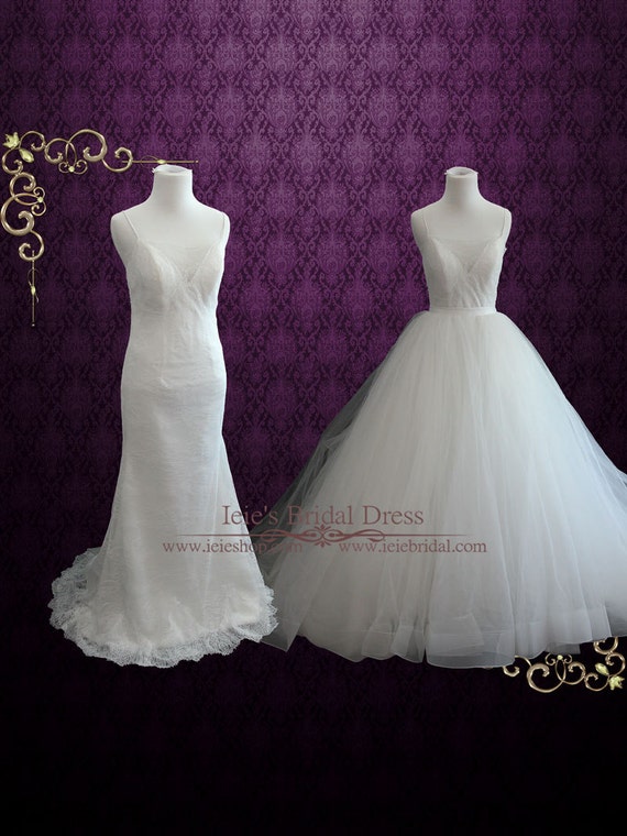 Simple 2 Piece Convertible Ball Gown Wedding Dress with