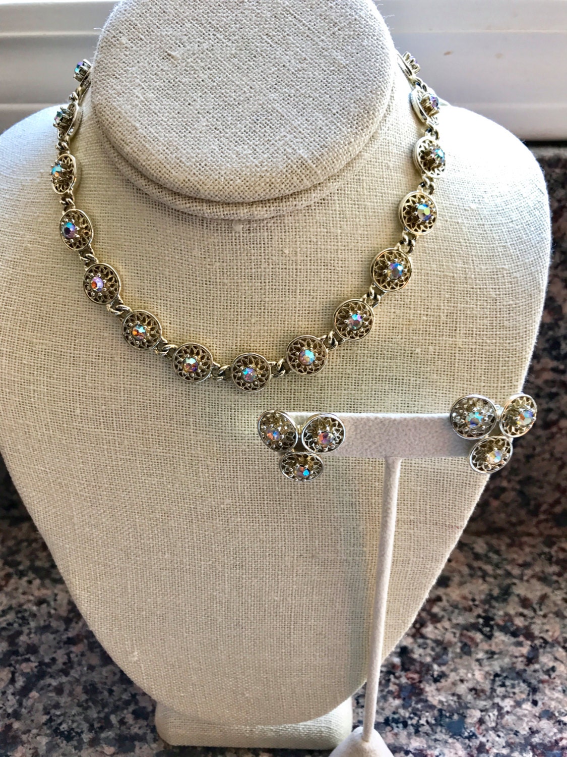 Vintage Coro AB Aurora Borealis Rhinestone Parure Set Bridal