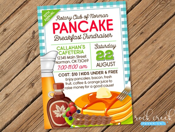 Pancake Fundraiser Invitation, Breakfast Fundraiser, School, Church ...