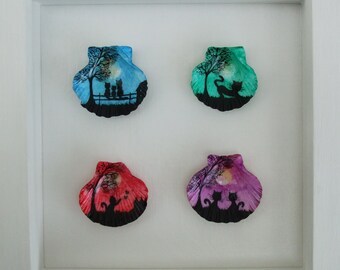 Cat Paintings Framed Pictures Painted Shells & by ClaudinesArt