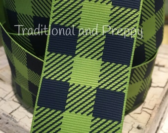 Green plaid ribbon | Etsy