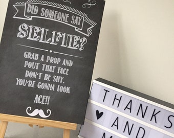 Selfie Station Photo Booth Prop Chalkboard Sign Custom