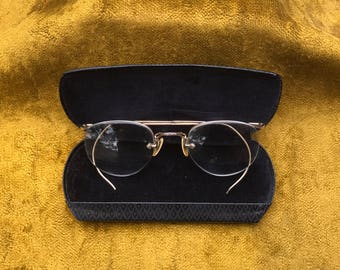 Vintage Wire Rim Spectacles Green Sunglasses Brass Rims with
