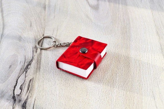 Red leather book keychain Small notebook keychain Mini journal