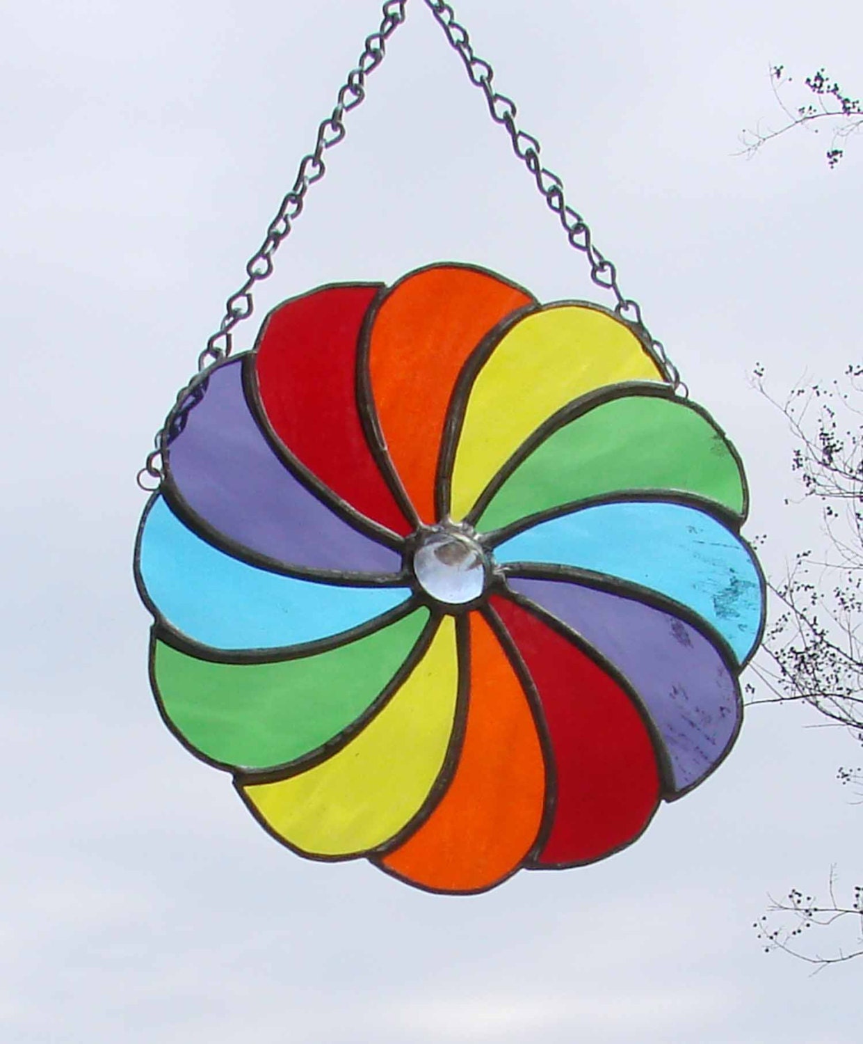 Rainbow Pinwheel Color Wheel Stained Glass by MelaniesGlassArt