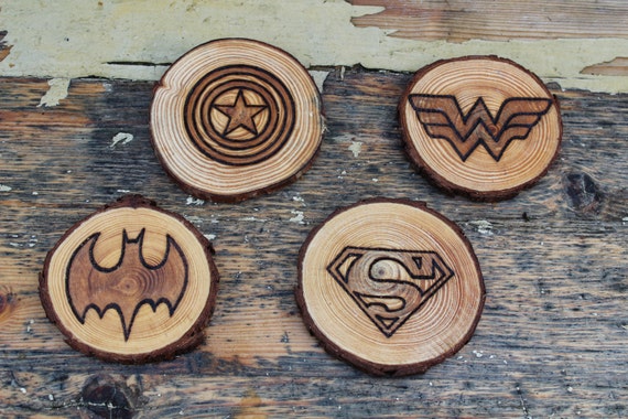 Superhero Coasters Marvel DC Comics Wood Burning Pyrography