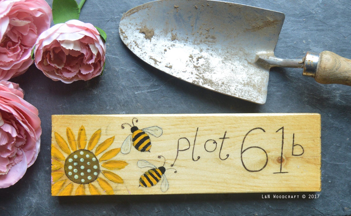 Personalised Allotment Plot Number Sign Sunflower Bees