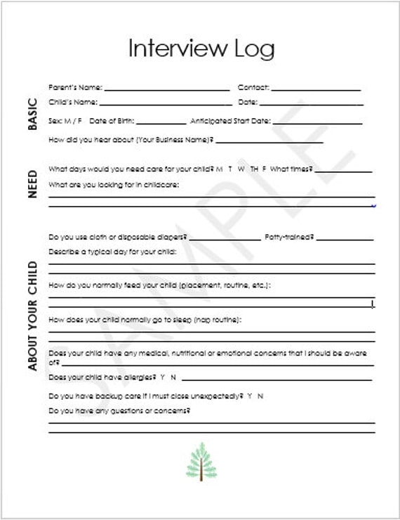 Editable Doc Childcare Interview Log