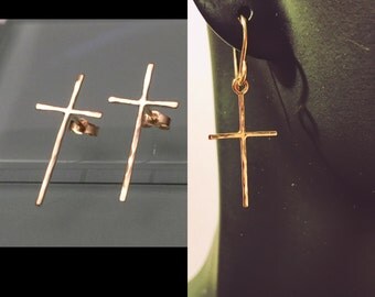 Gold cross earrings | Etsy