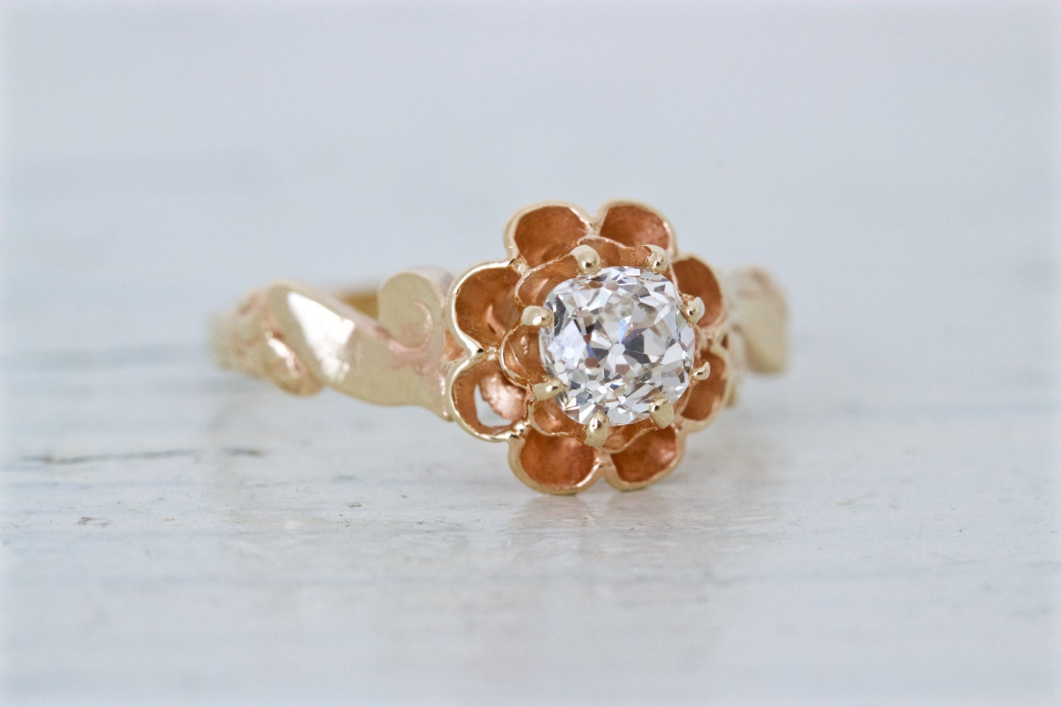 Victorian Engagement Ring 1800s 14k Yellow Gold Ring
