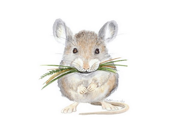 Baby Mouse Art Woodland Animal Print Mouse Watercolor