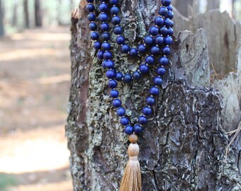 Items similar to 108 Prayer Beads. Gemstone Yoga Mala. Azurite ...