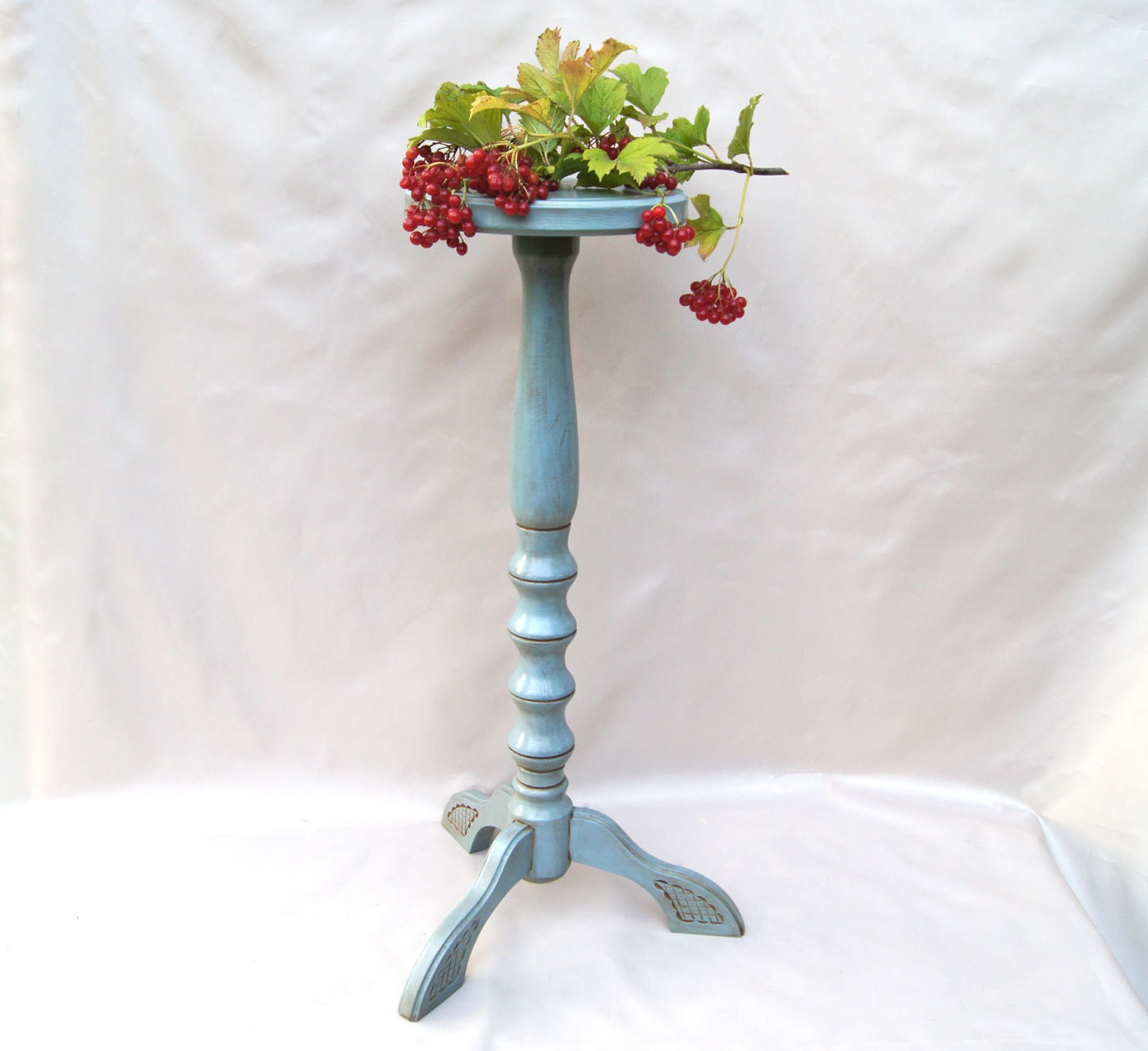 Large wooden gray blue flower stand Provence wood plant stand