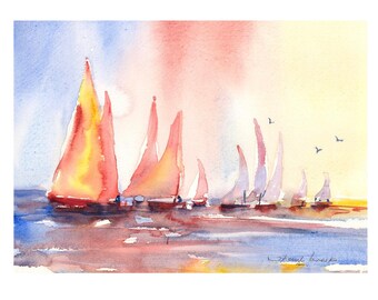 Sailboat watercolor | Etsy