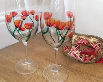 Poppy wine glass | Etsy