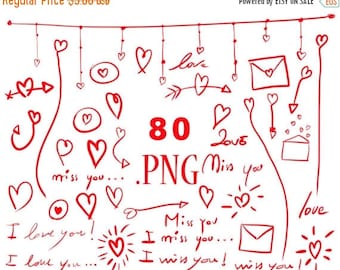 Valentine Doodle Clip Art Heart Digital Stamps Lock & Key